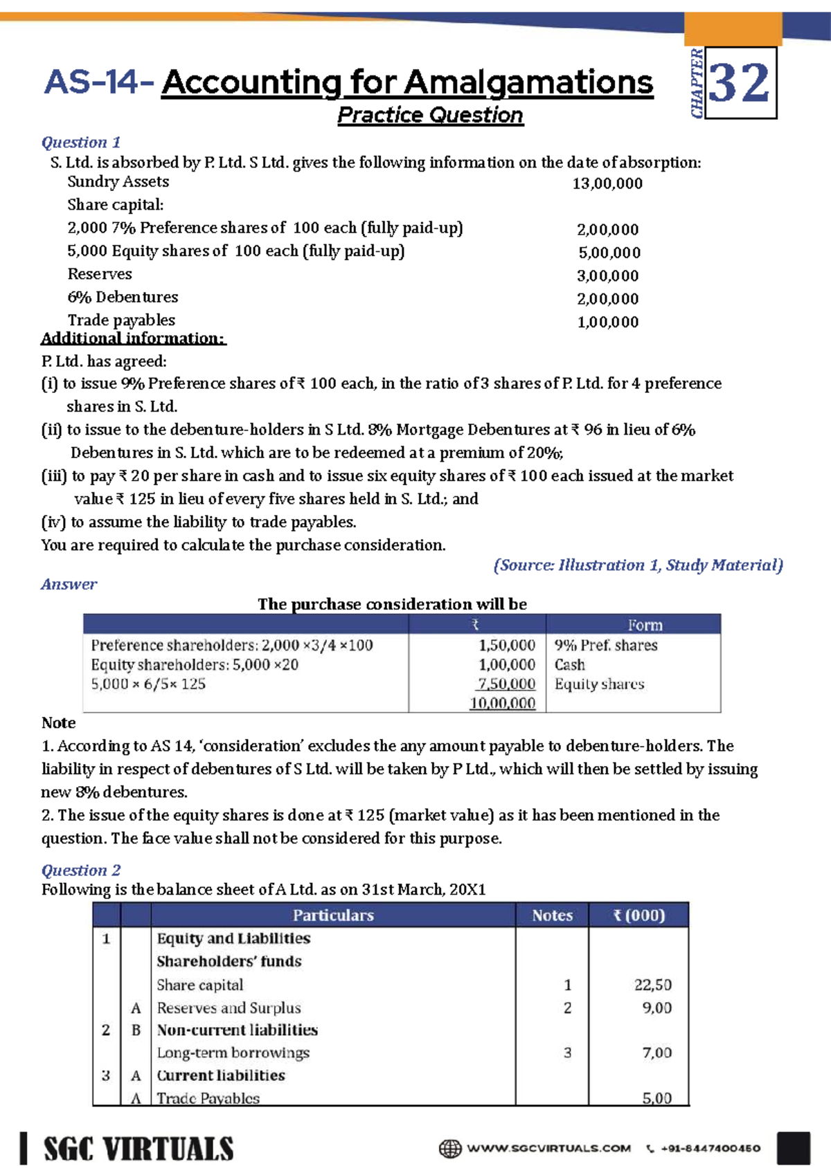 Practice Questions for CHAPTER 32: Accounting for Amalgamations - CA ...