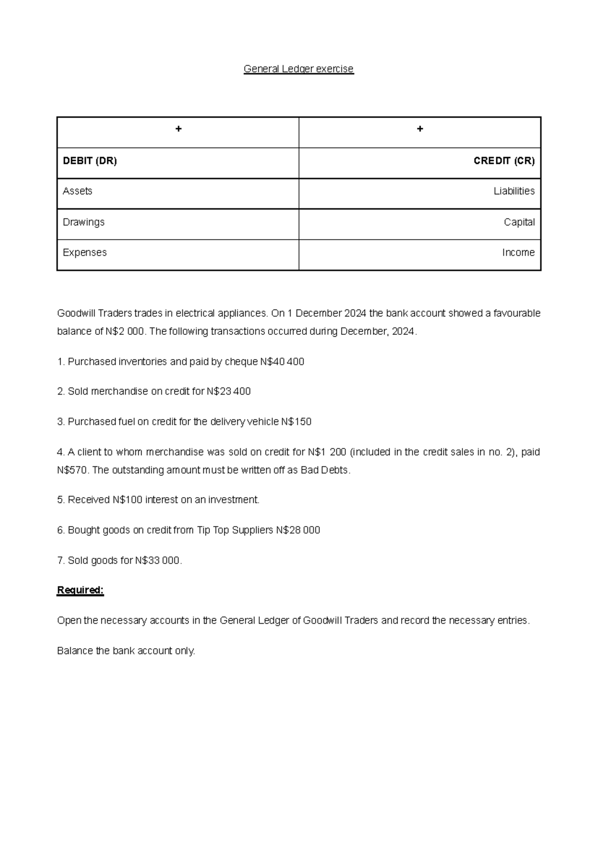 General Ledger Exercise - Class Exercise (7 May 2026) - Studocu