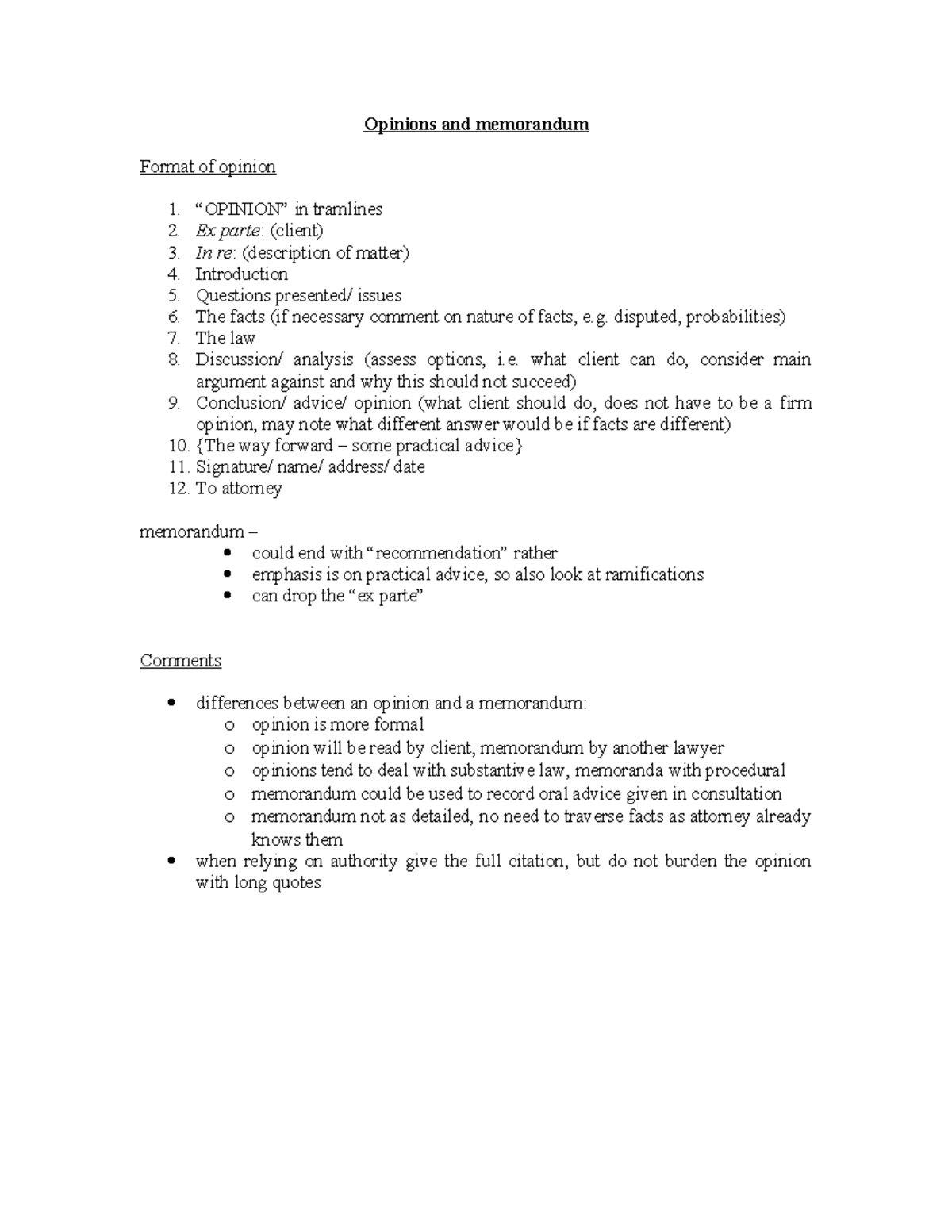 Legal Opinion & Memorandum Format Guide: Key Elements & Structure - Studocu