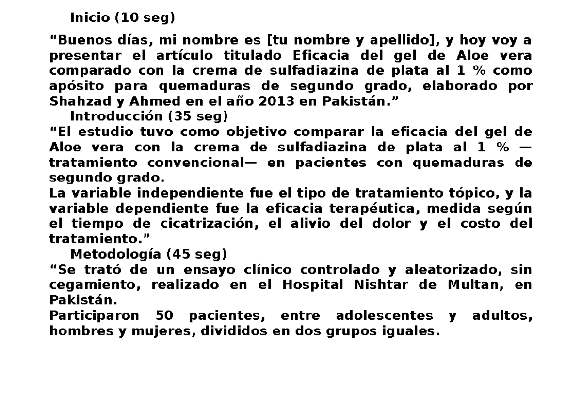 Eficacia del Gel de Aloe Vera vs Crema de Sulfadiazina en Quemaduras ...