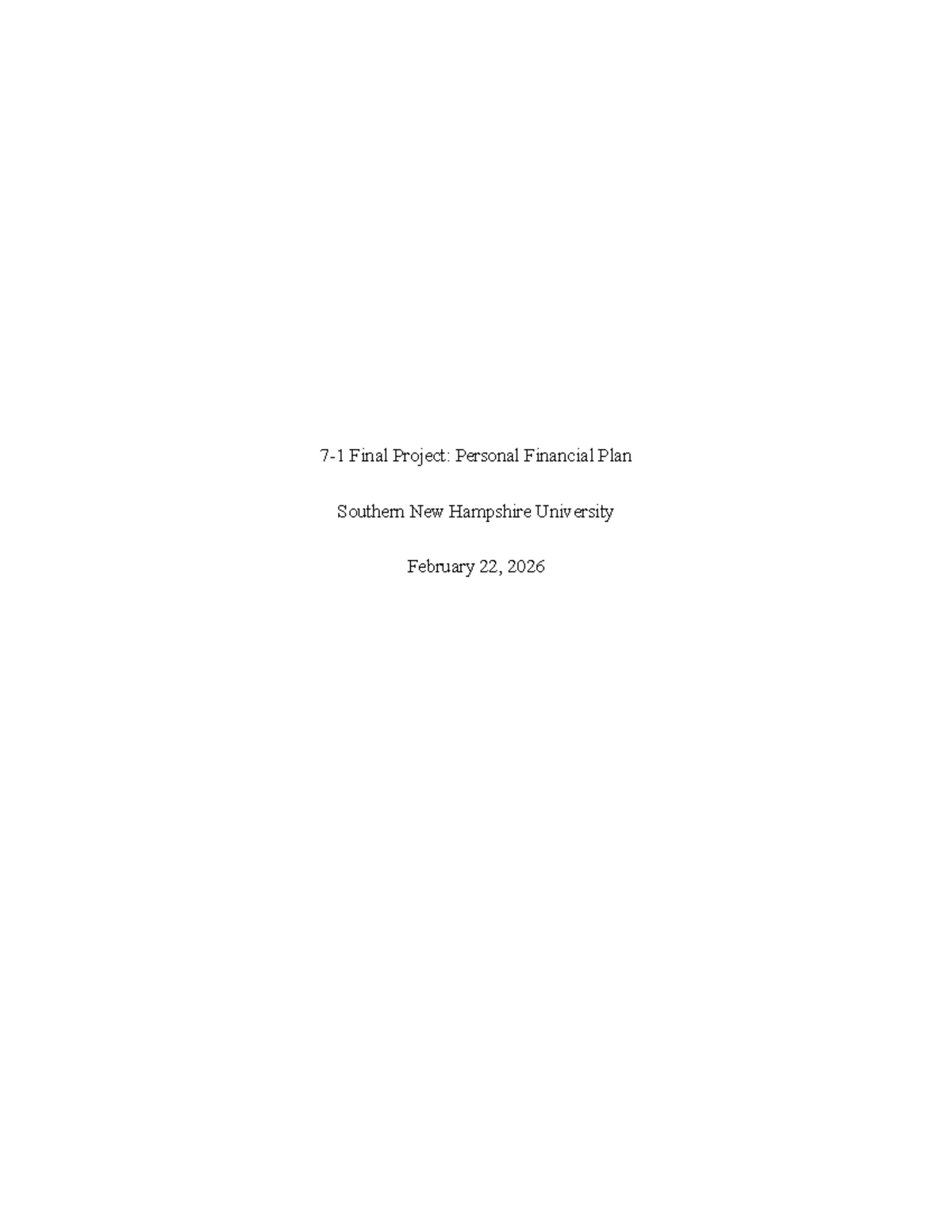 7-1 Final Project: Personal Financial Plan Overview - Studocu