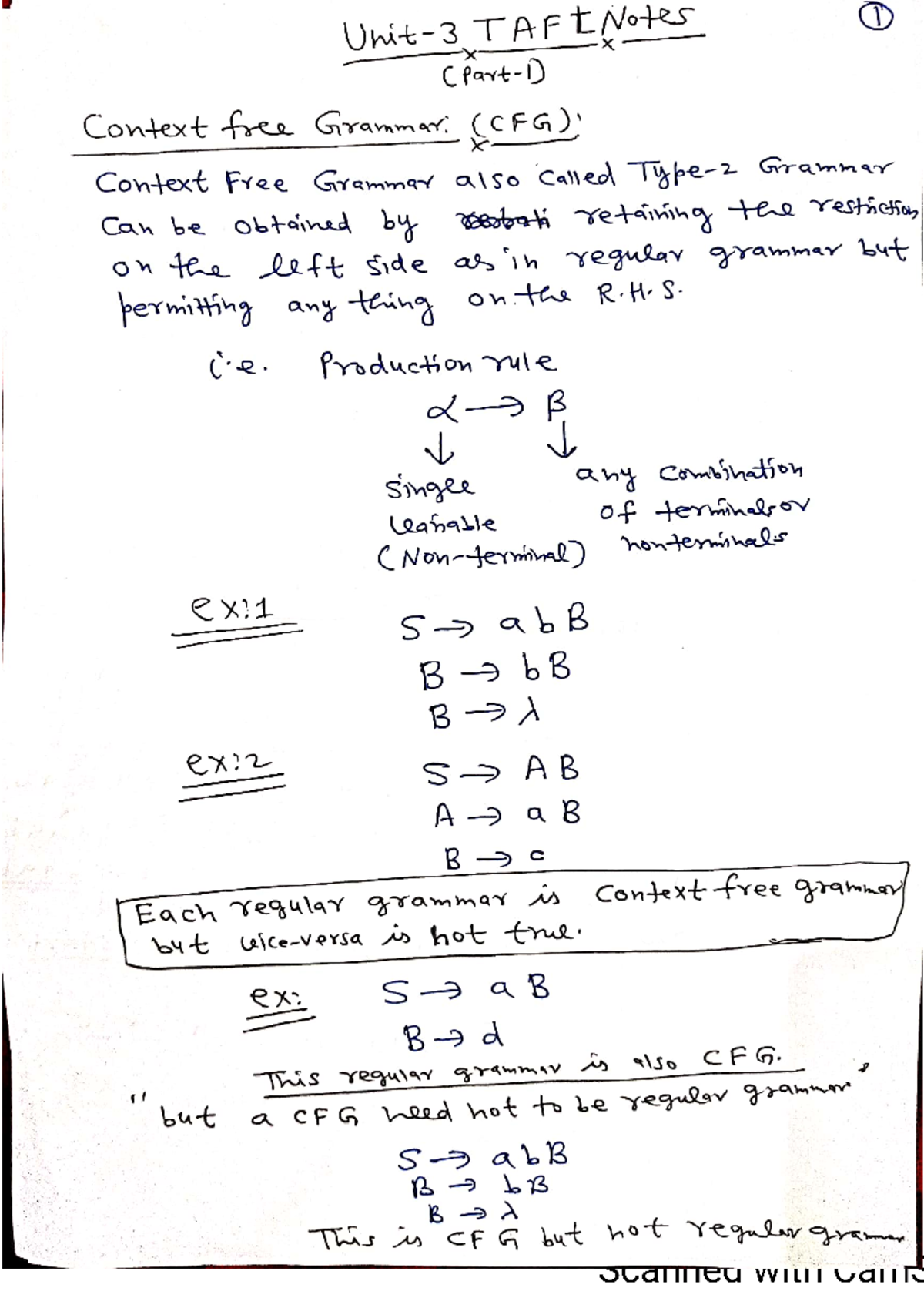 TAFL 301 Unit 3: Context-Free Grammar (CFG) Notes and Derivations - Studocu