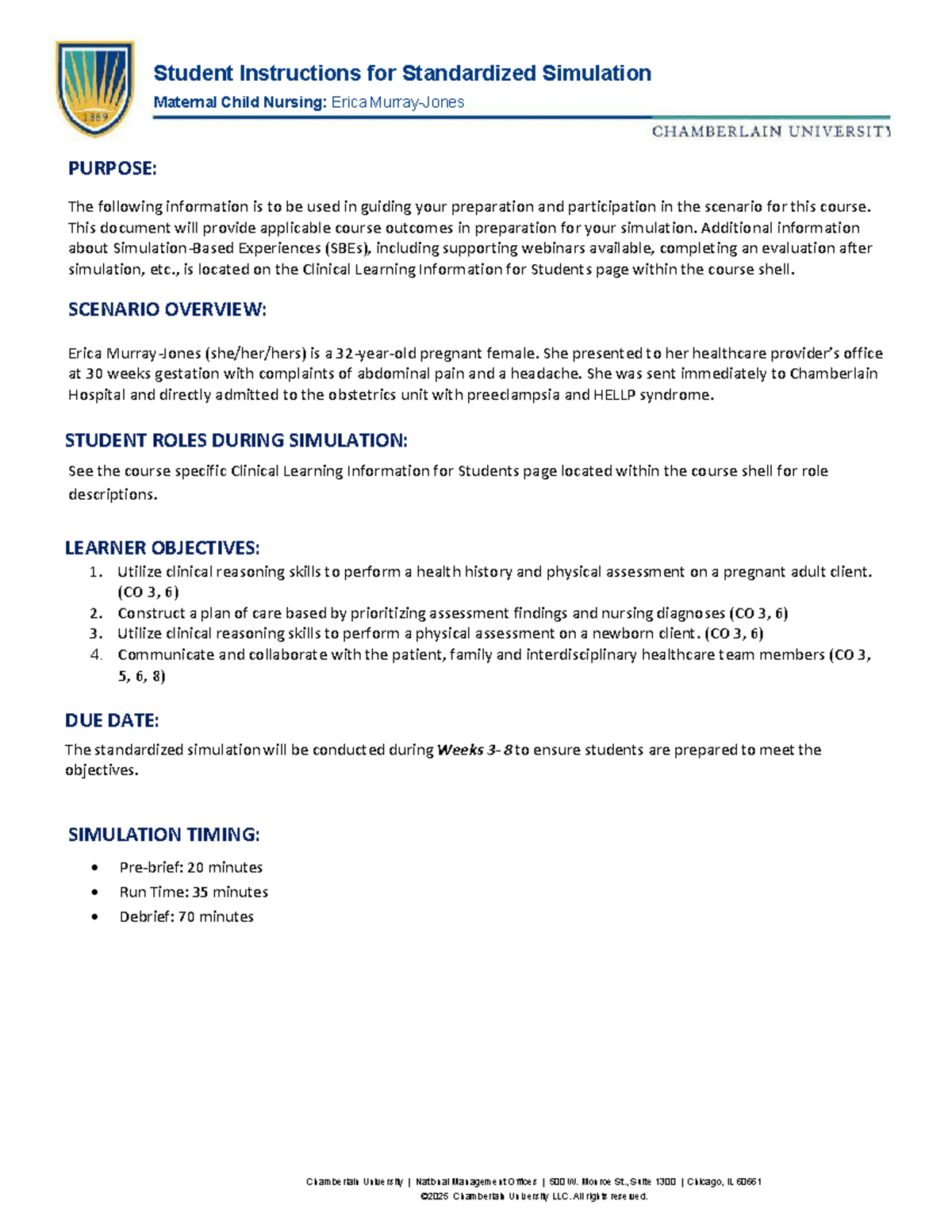 Student Instructions for Standardized Simulation: Maternal Child ...
