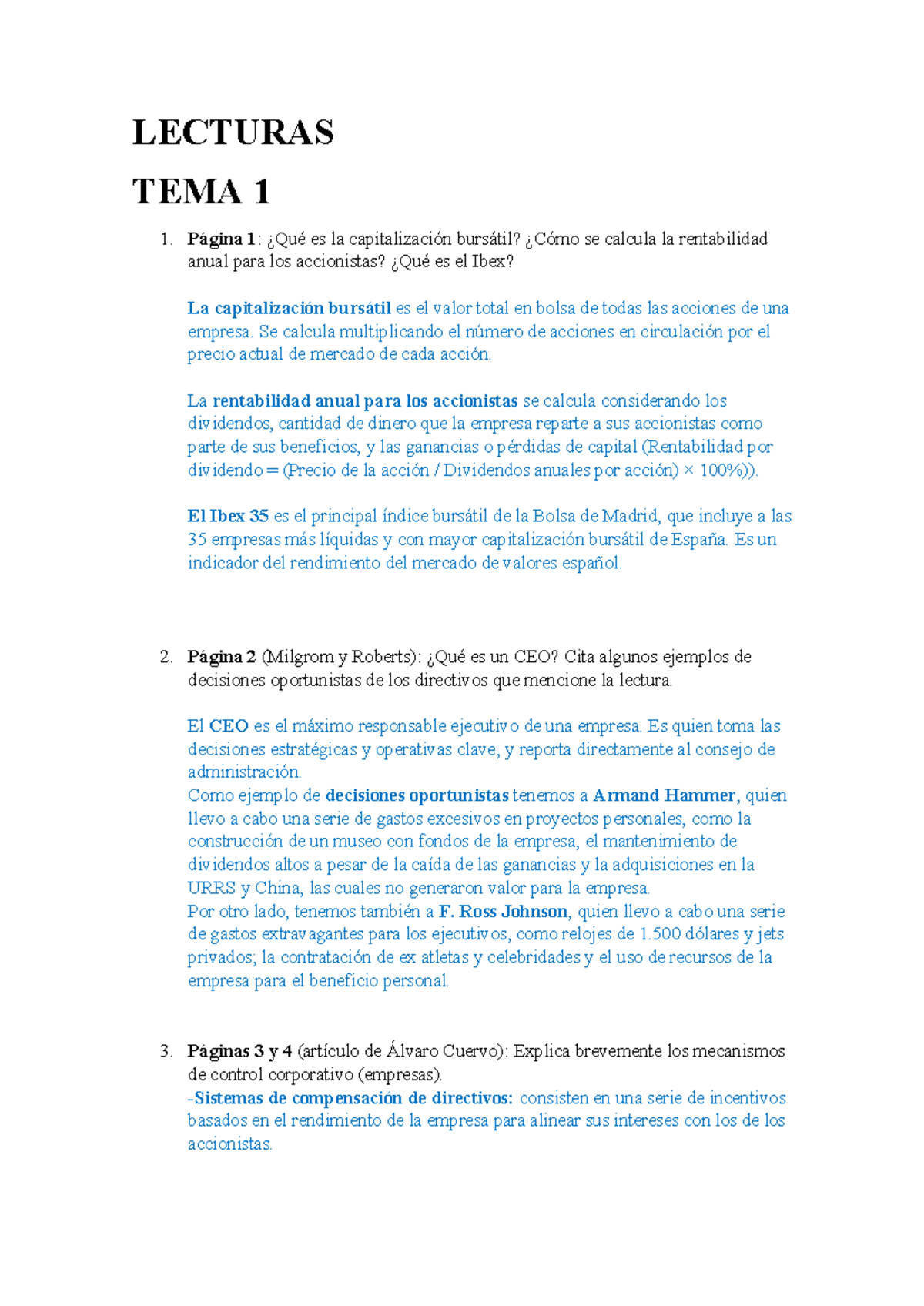 Lecturas TEMA 1: Capitalización Bursátil y Control Corporativo - Studocu