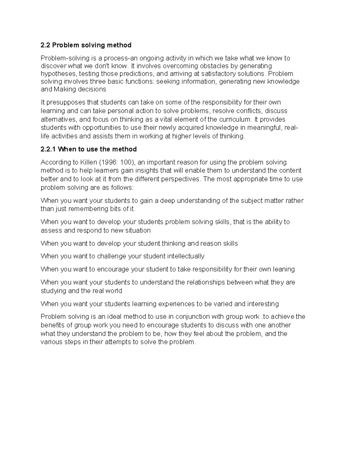 Problem Solving Method: Insights, Advantages, and Limitations (2.2 ...