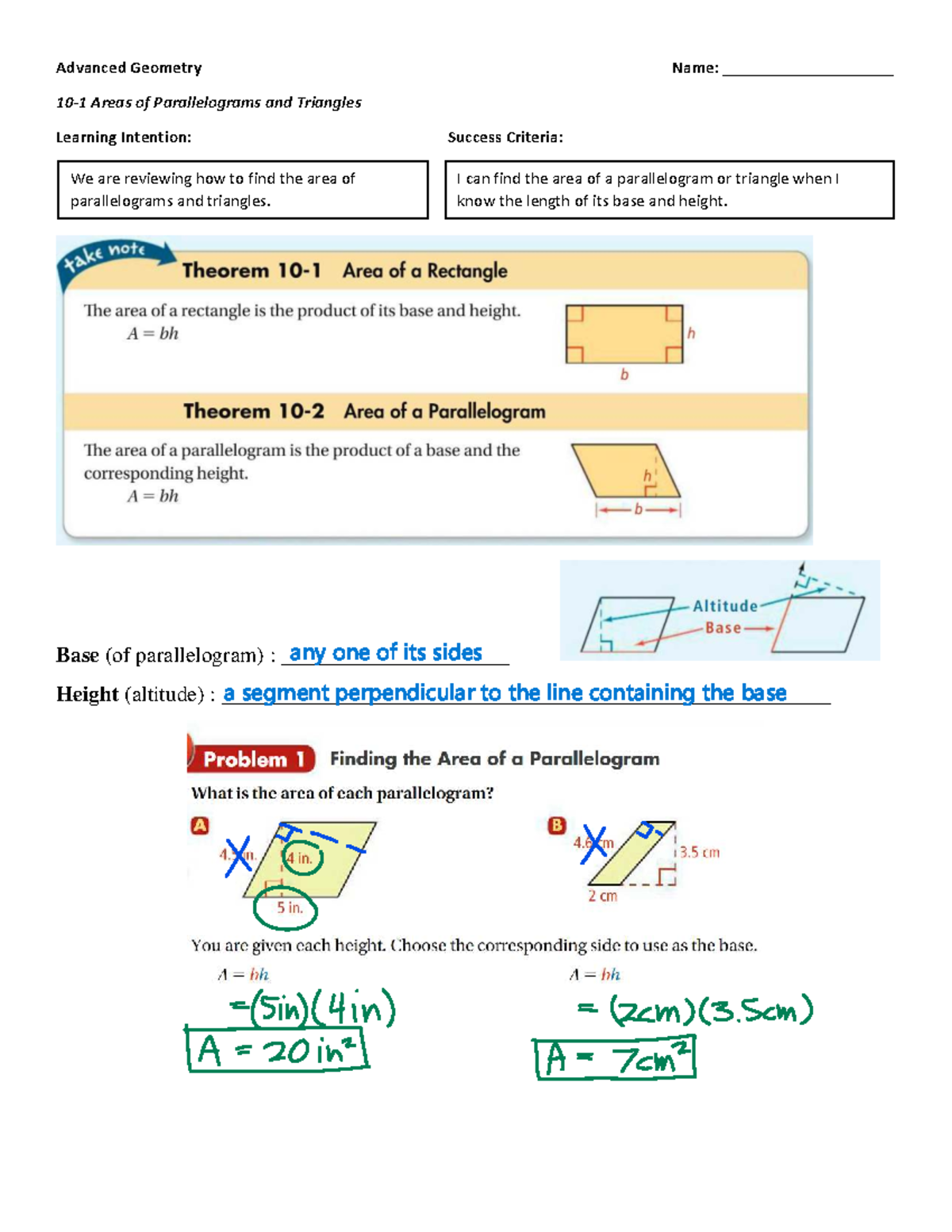 10-1+Notes+KEY - math - Advanced Geometry Name: ____________________ 10 ...