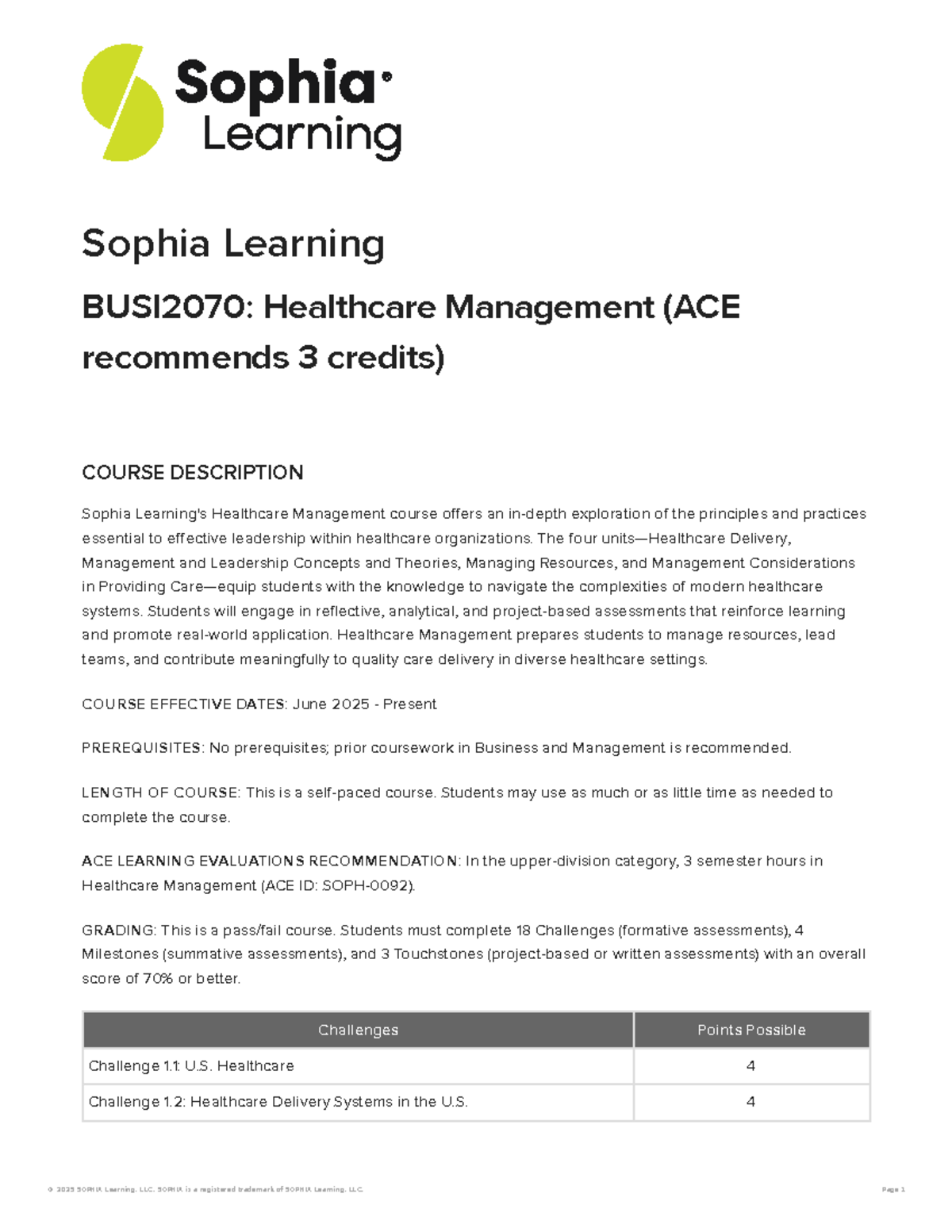 Sophia Learning BUSI2070: Healthcare Management Syllabus Overview - Studocu