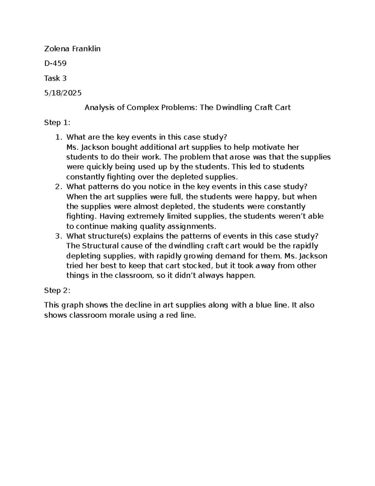 D459 Task 3: Analysis of Complex Problems in Art Supplies Management ...
