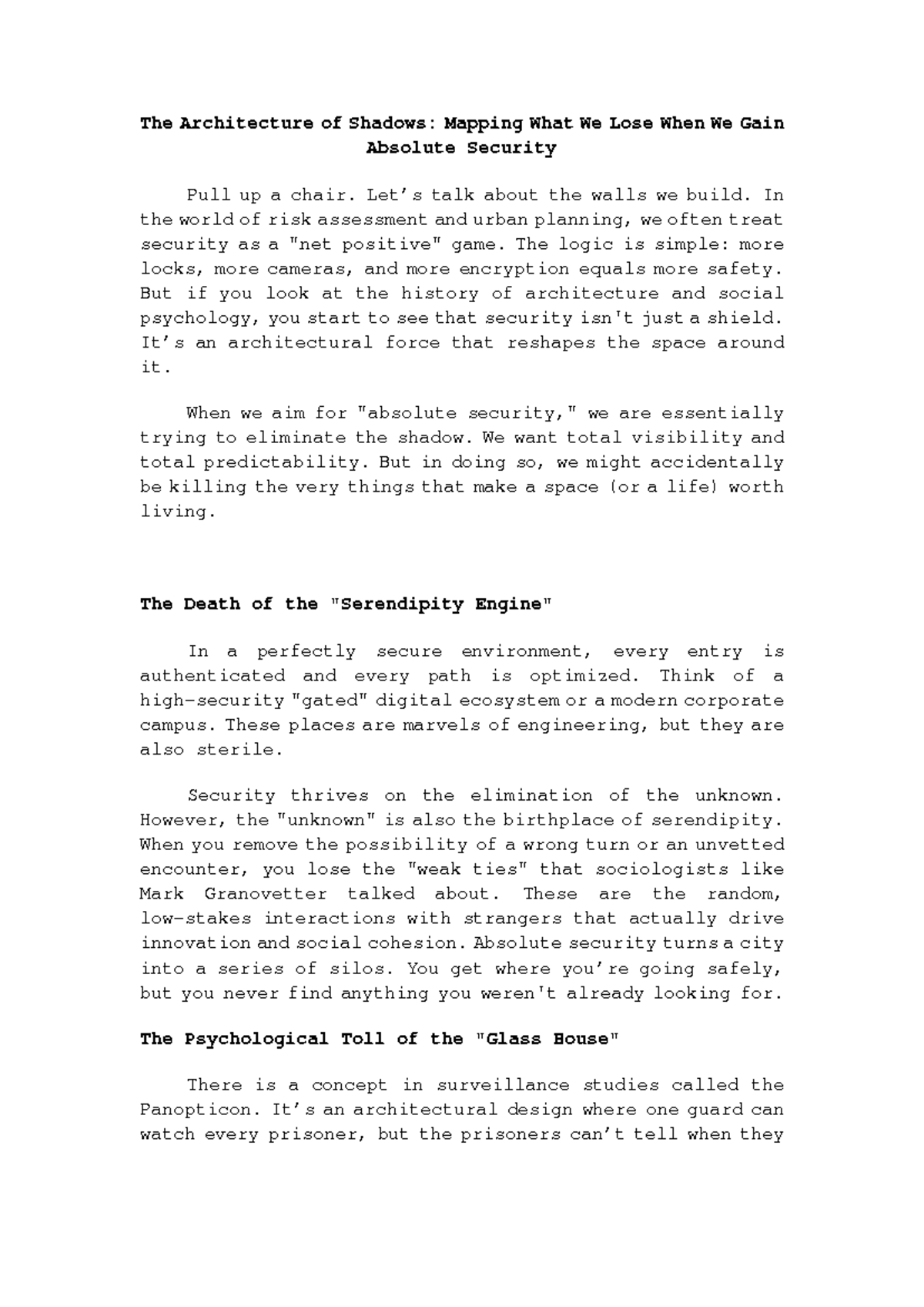 The Architecture of Shadows: The Cost of Absolute Security - Studocu