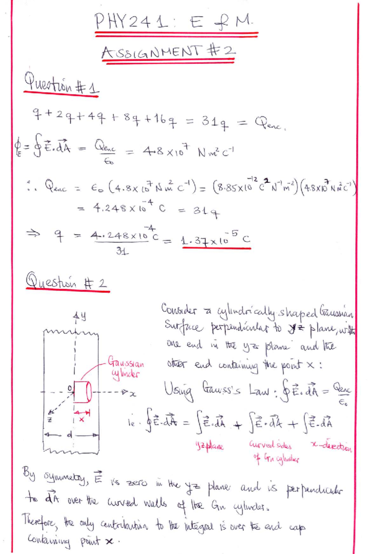 Phy241 - Assignment 2 solutions for electric field questions - Studocu