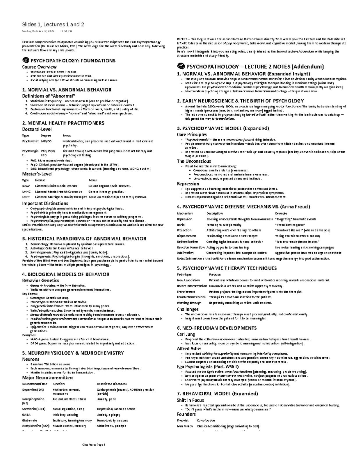 PSYCHOPATHOLOGY: FOUNDATIONS LECTURE 1 & 2 STUDY NOTES - Studocu