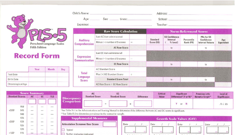 PLS.5 Protocol: Raw Score Calculation and Assessment Guide - Studocu
