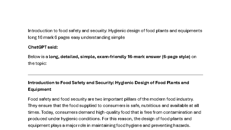 FSQR UNIT 1: Food Safety & Security - Hygienic Design Essentials - Studocu