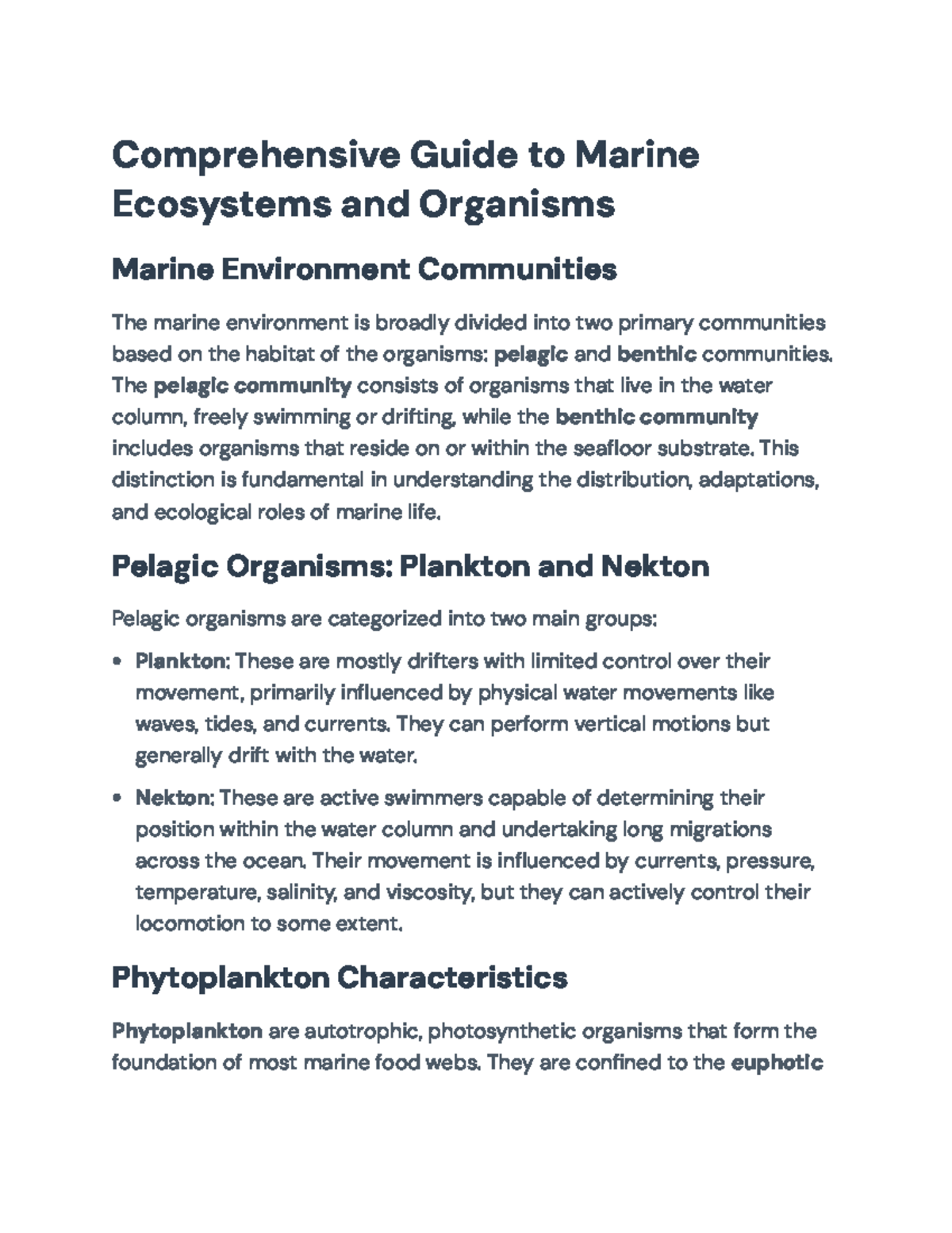 Marine Ecosystems & Organisms: A Comprehensive Overview - Studocu