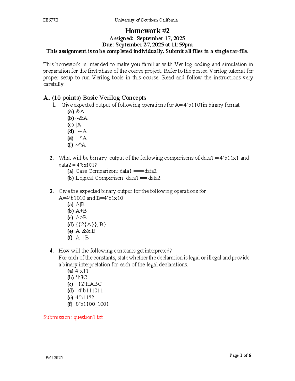EE577B USC Homework 2: Verilog Coding & Simulation Tasks - Studocu