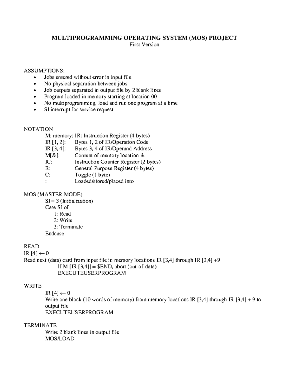 MOS Project Phase 1: Multiprogramming Operating System Overview - Studocu