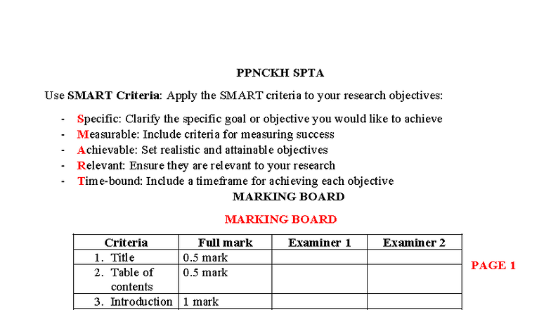 Ppnckh SPTA: Applying SMART Criteria in Research Objectives - Studocu
