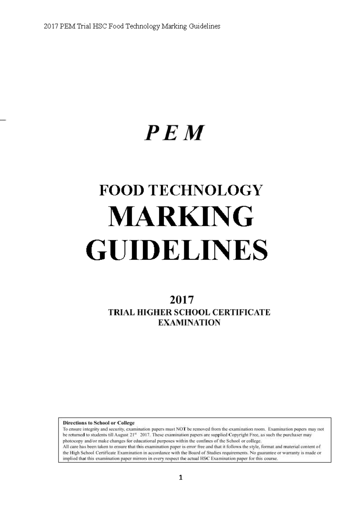 2017 PEM Trial HSC Food Technology Marking Guidelines and Answers - Studocu