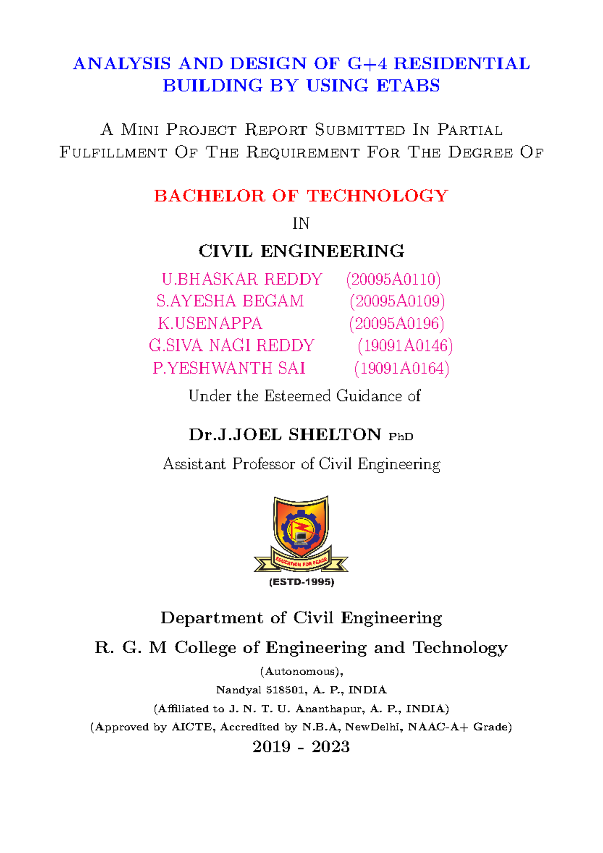 2022-23-CE Mini Project: Analysis & Design of G+4 Residential Building ...