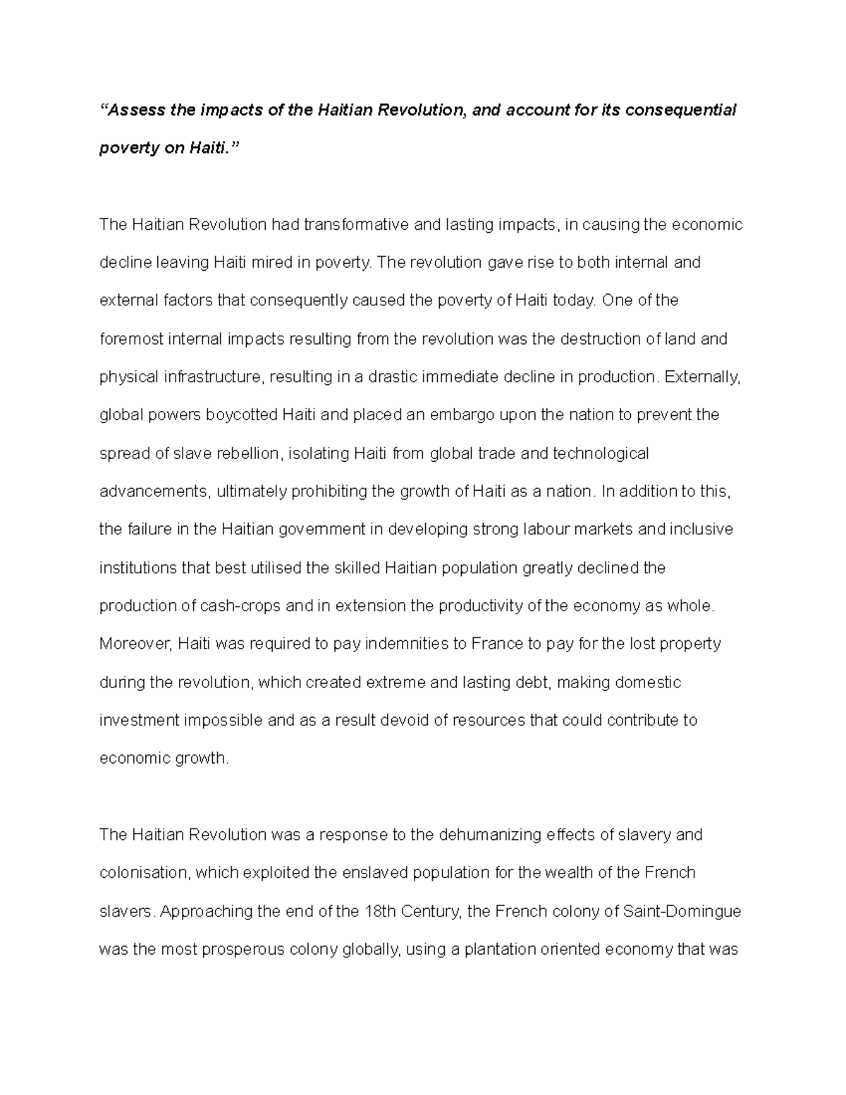 Haitian Revolution - haiti - “Assess the impacts of the Haitian ...