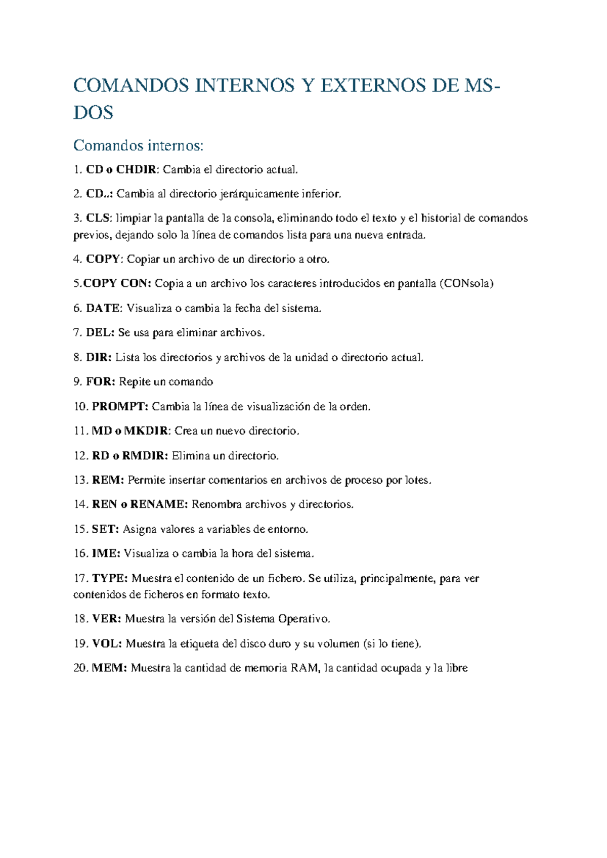SOF-105 Comandos Internos y Externos de MS-DOS - Studocu
