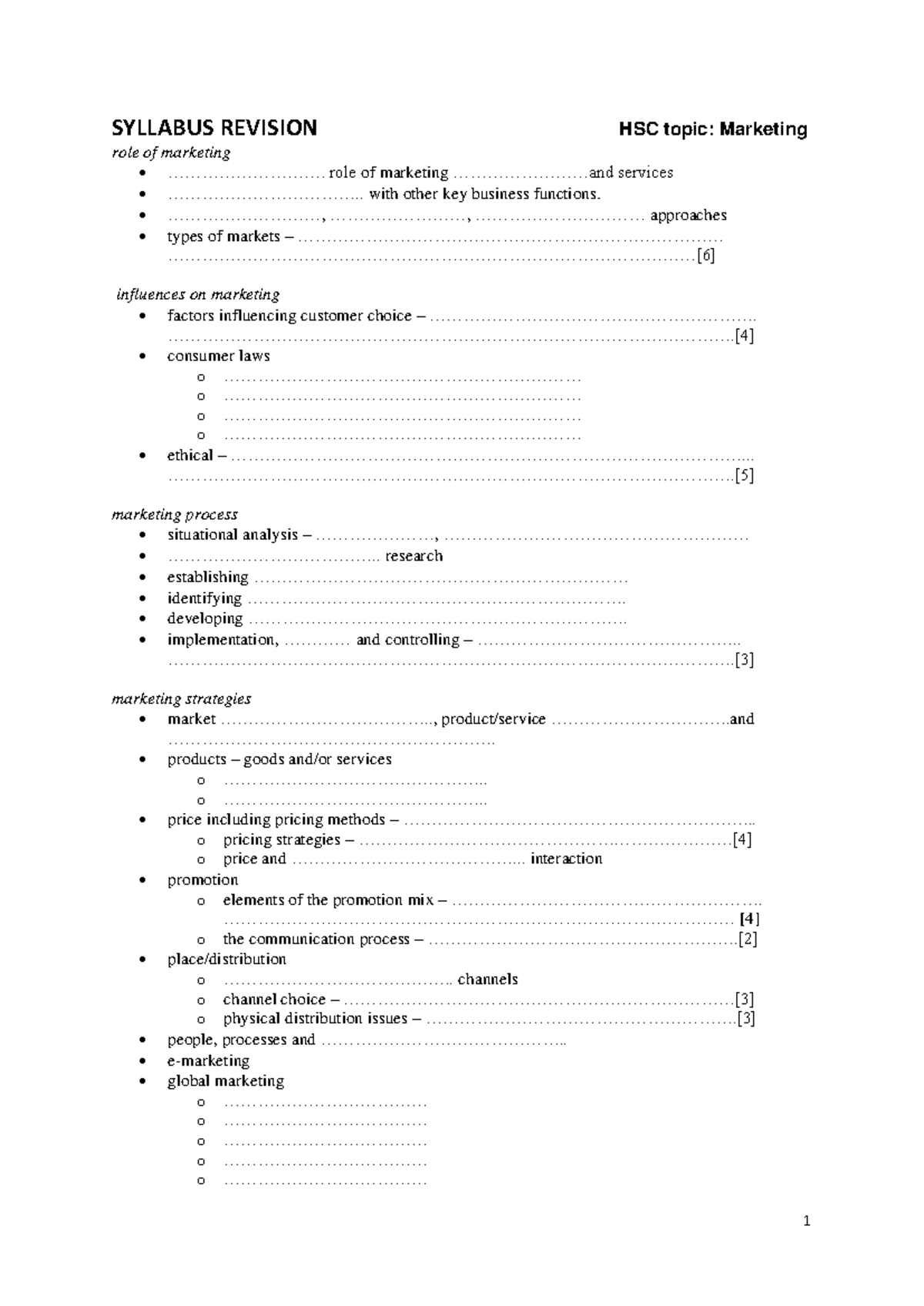 HSC Syllabus Revision- Marketing - 1 SYLLABUS REVISION HSC topic ...