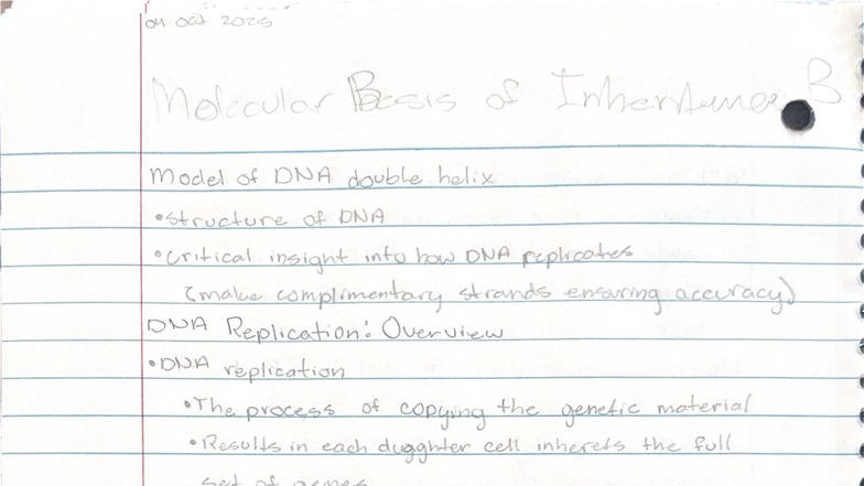 Molecular Basis of Inheritance: DNA Replication Insights (BIO 001) - Studocu