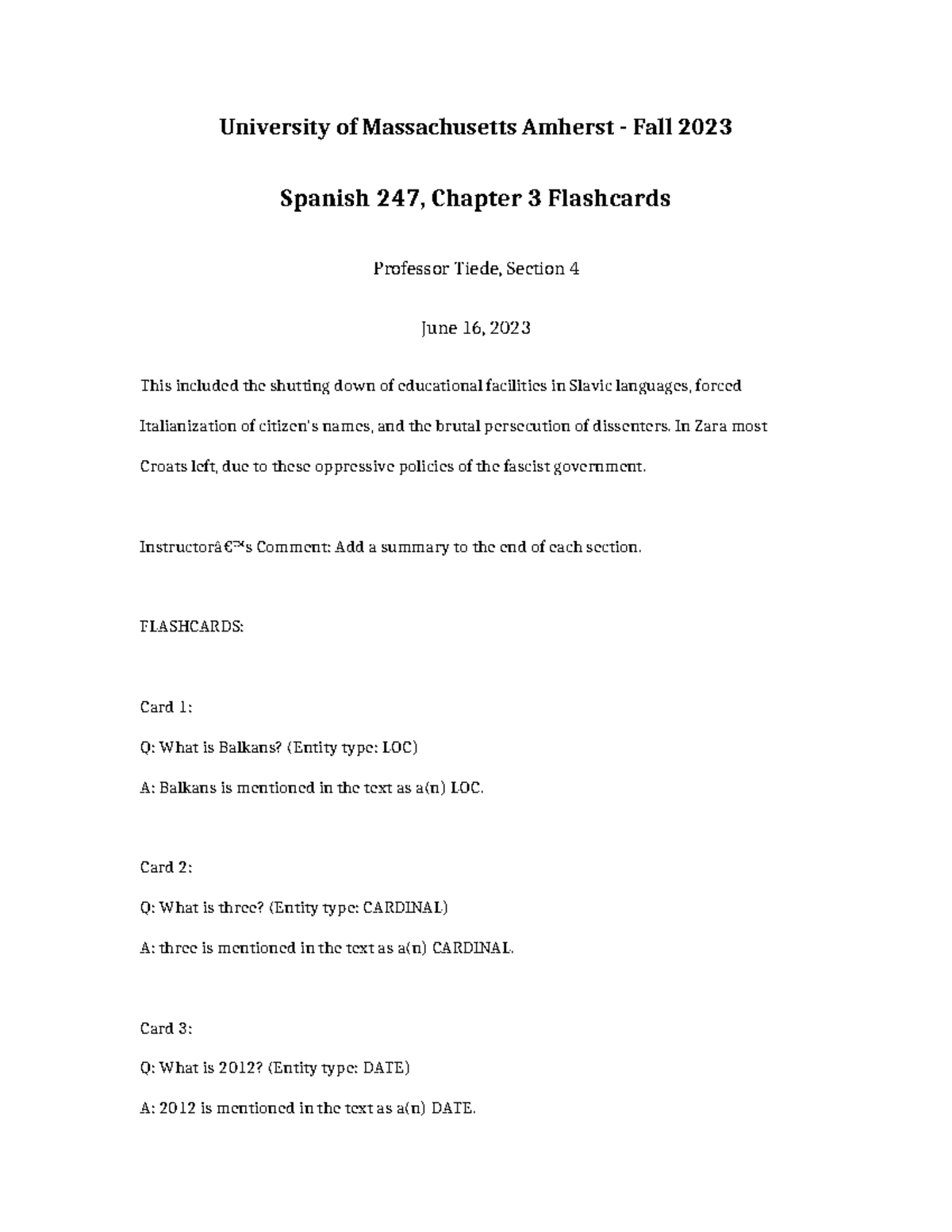Spanish 247 Fall 2023 Chapter 3 Flashcards - Prof. Tiede - Studocu