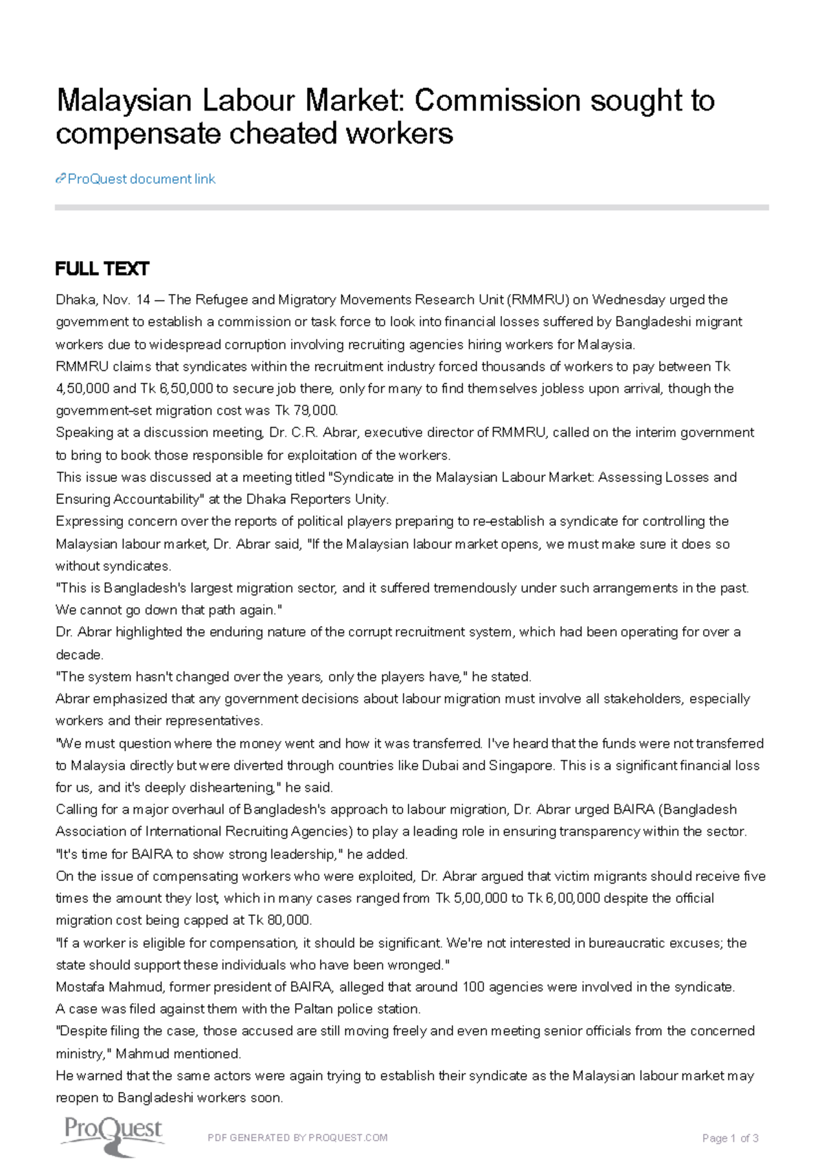 Malaysian Labour Market: Commission Call for Worker Compensation - Studocu