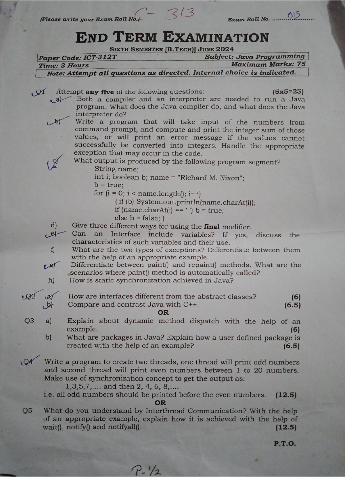 ICT 313 Java Programming Final Exam June 2024 - Important Questions ...