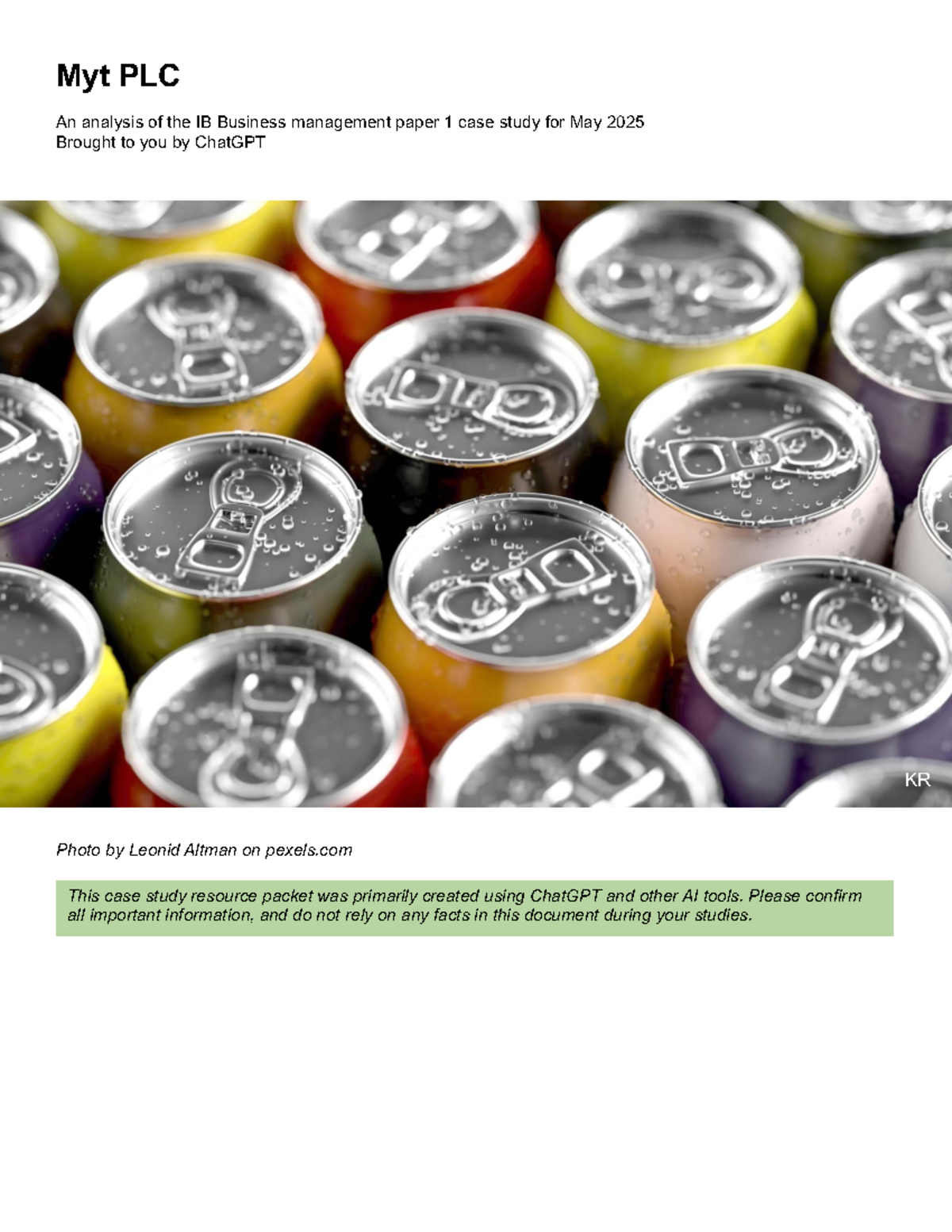 BM Paper 1 Case Study Analysis: Myt PLC Non-Alcoholic Beverages - Studocu
