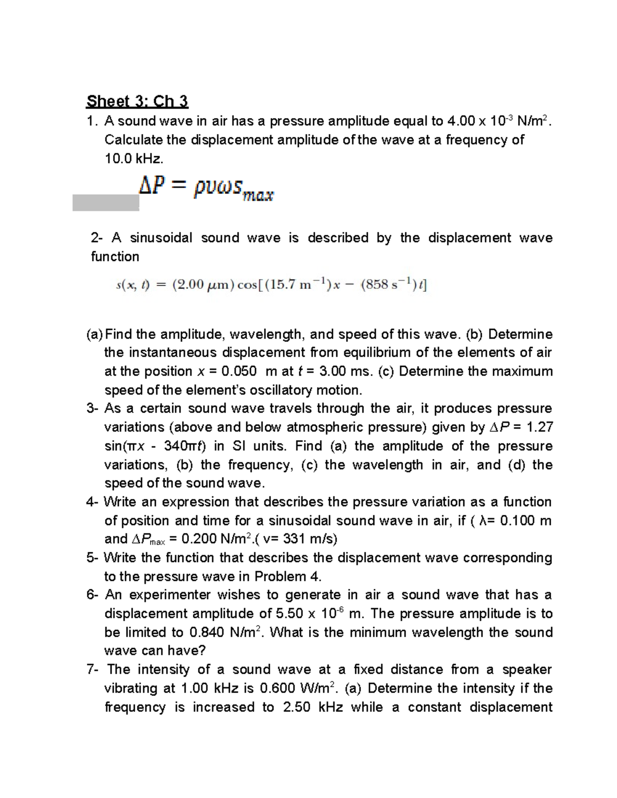 Sheet 3: Ch 3 - Sound Wave Properties and Calculations - Studocu