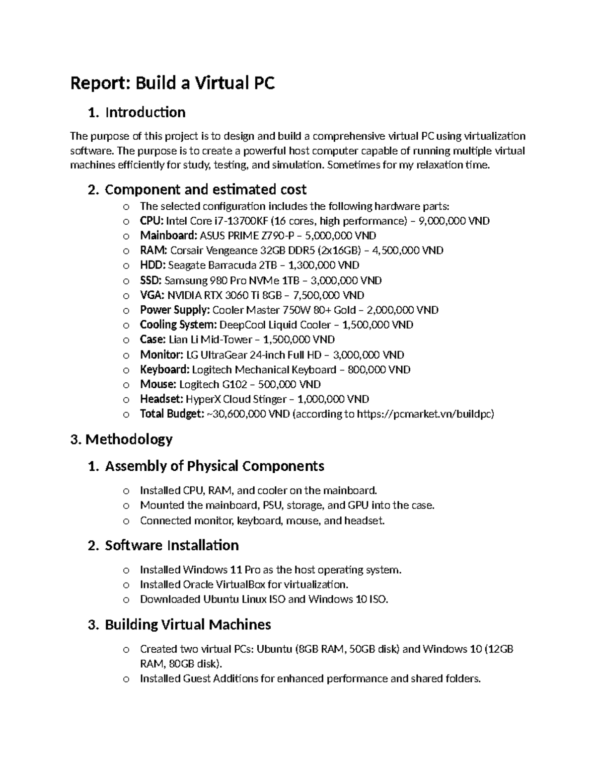 Report: Build a Virtual PC - Project Overview and Methodology - Studocu