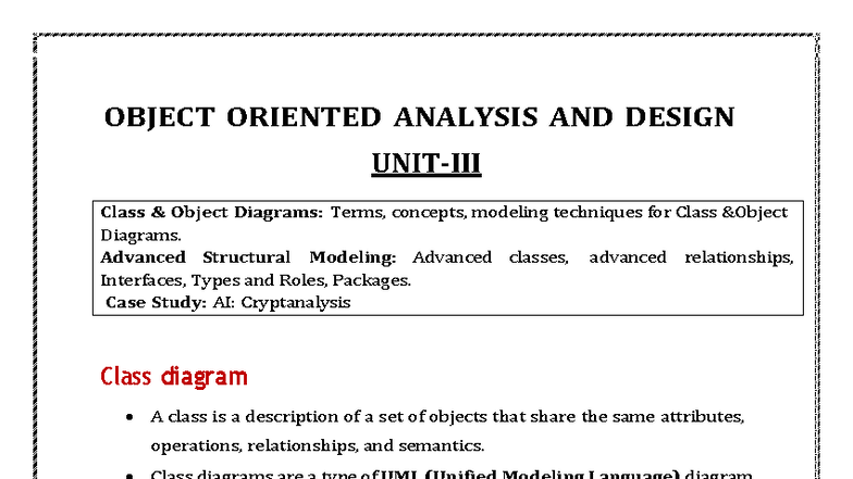 OOAD UNIT-3: Class & Object Diagrams, Advanced Modeling Techniques ...