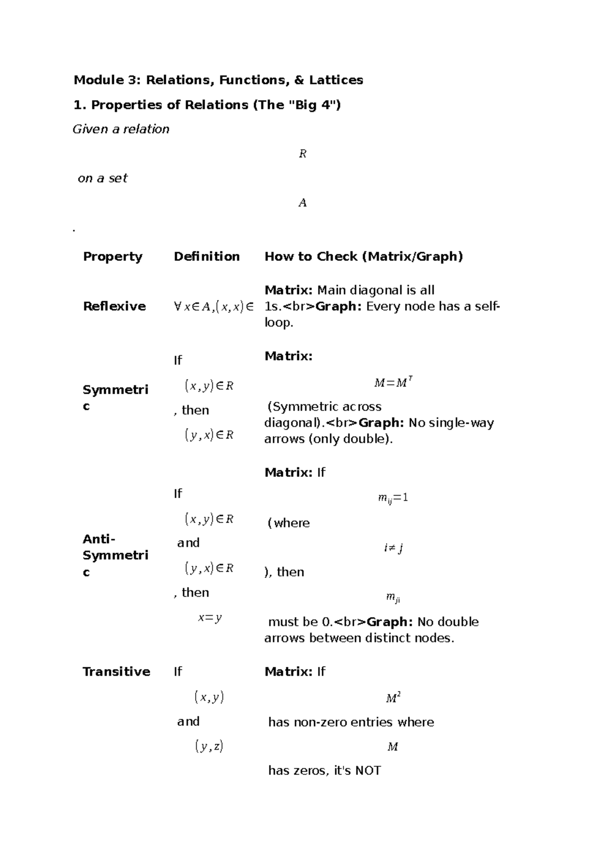 Mod3: Relations, Functions, and Lattices Overview in Discrete Math ...