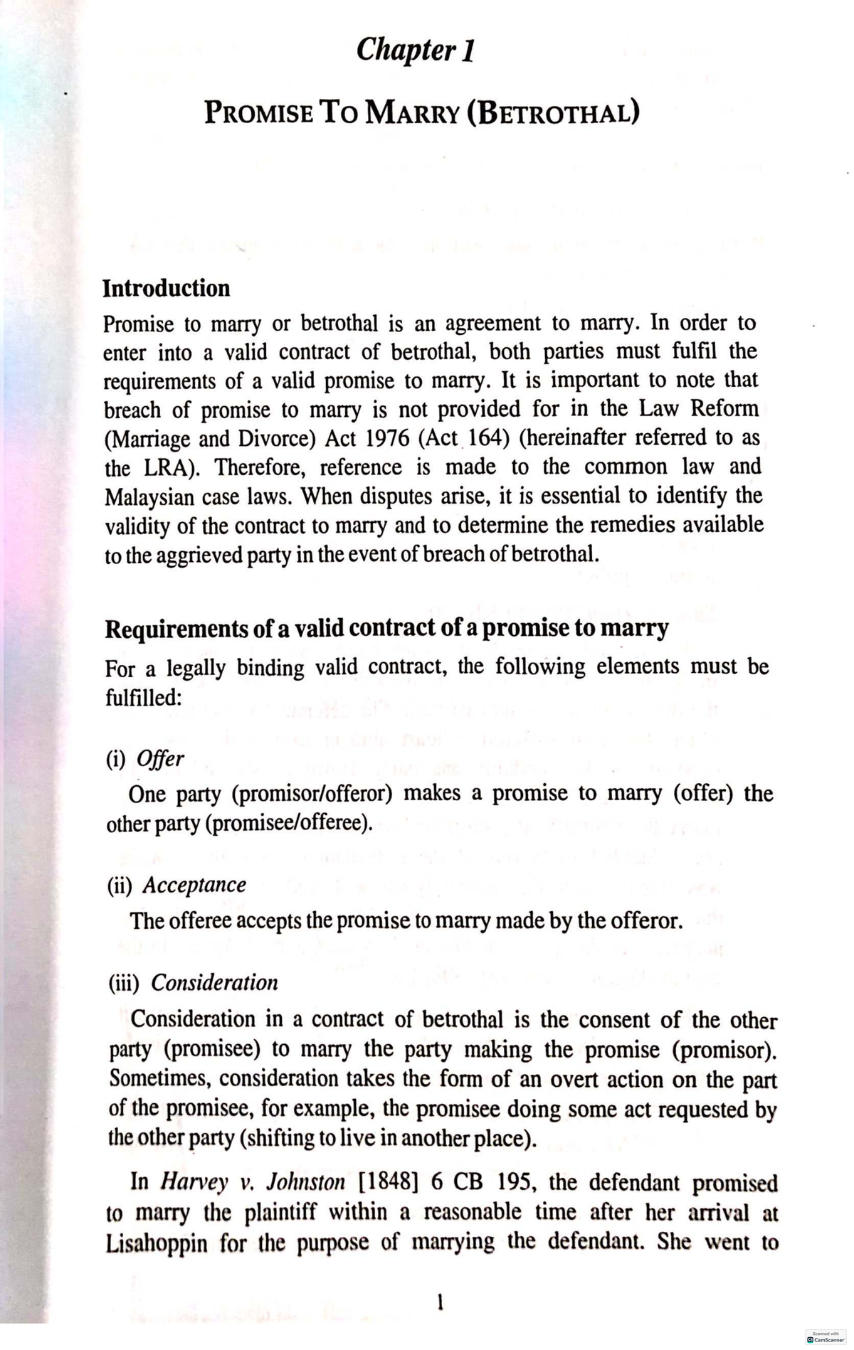 Chapter 1: Promise to Marry (Betrothal) - Family Law Overview - Studocu