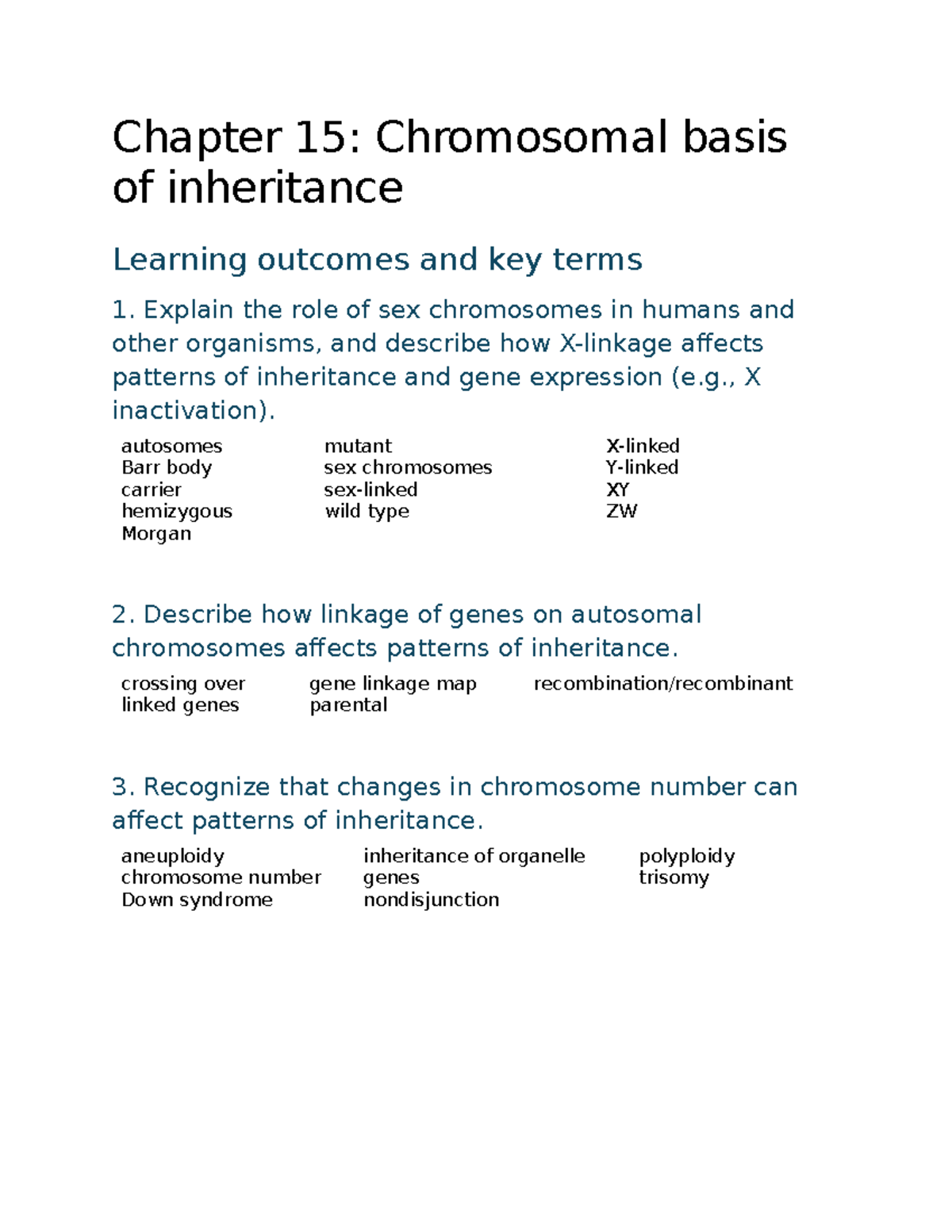 Chapter 15: Chromosomal Basis of Inheritance Study Guide - Studocu