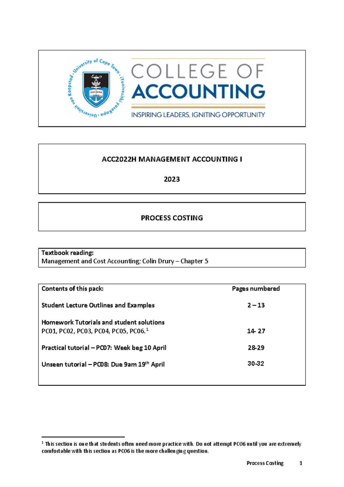 ACC2022H Management Accounting I: Process Costing Overview & Practice ...
