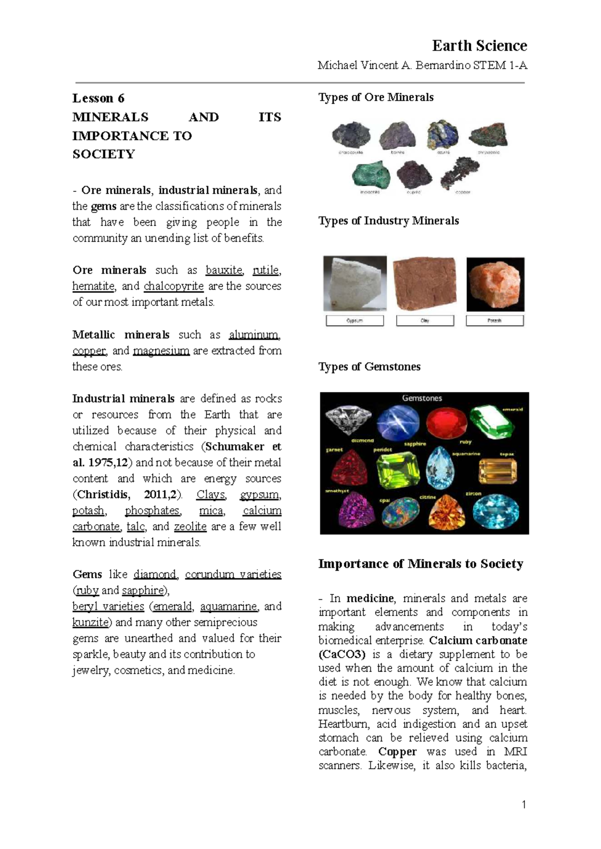 Earth Science STEM Final Exam: Lesson 6 - Minerals & Their Societal ...