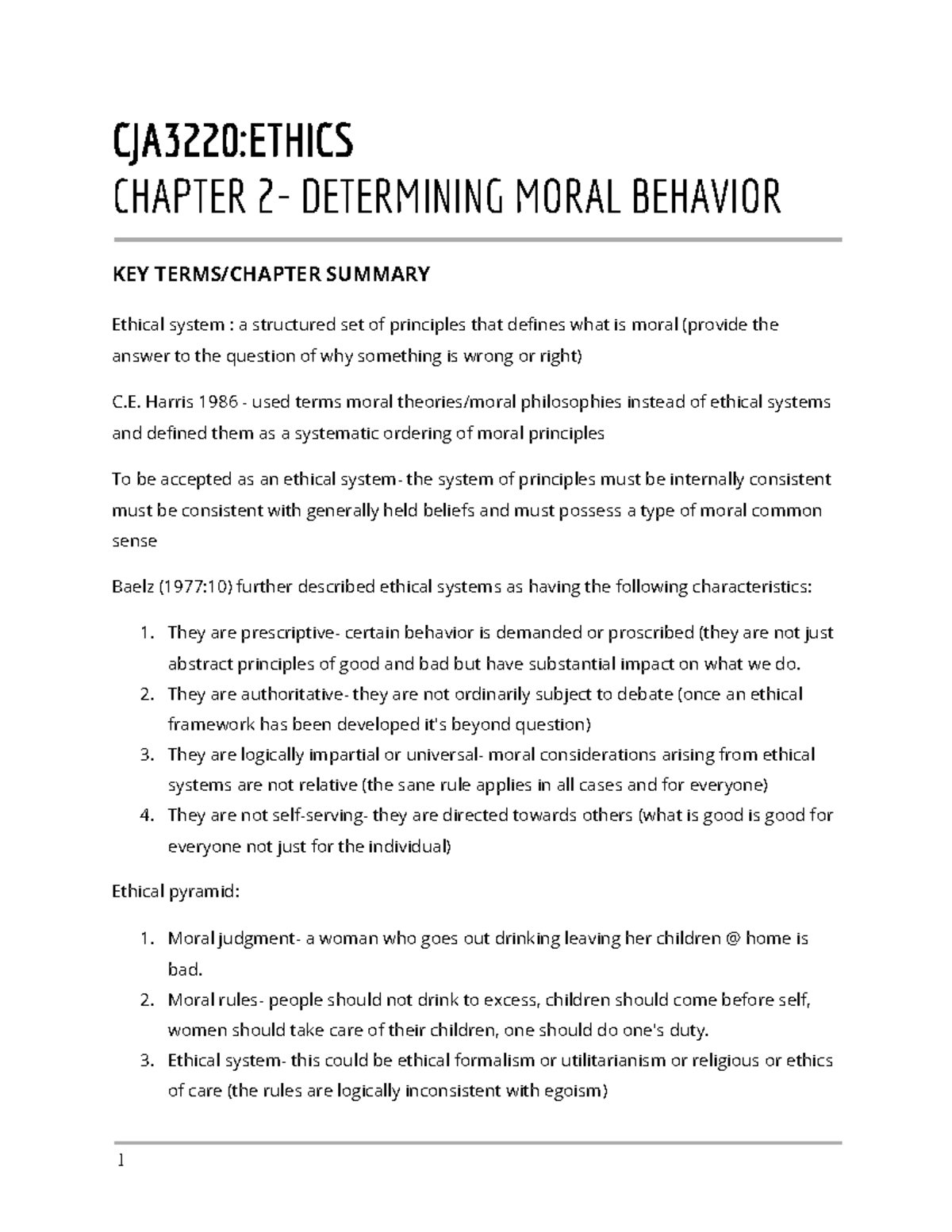 CJA3220 Ethics Chapter 2 Summary: Understanding Moral Behavior - Studocu
