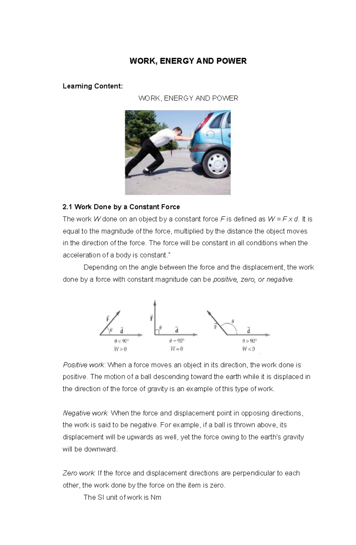 WORK, ENERGY AND POWER (Course Code: WEP) - Comprehensive Study Guide ...