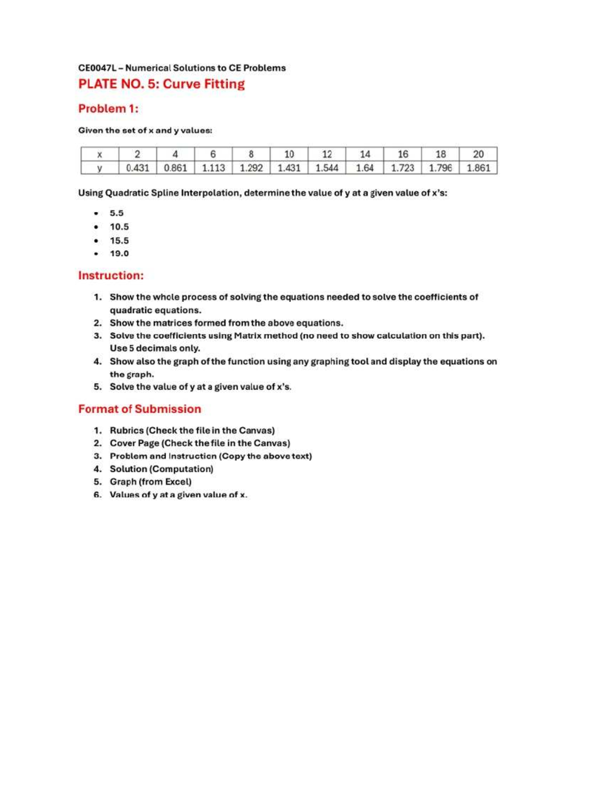 Quadratic Spline Interpolation Solutions (Course Code: PLT 5) - Studocu