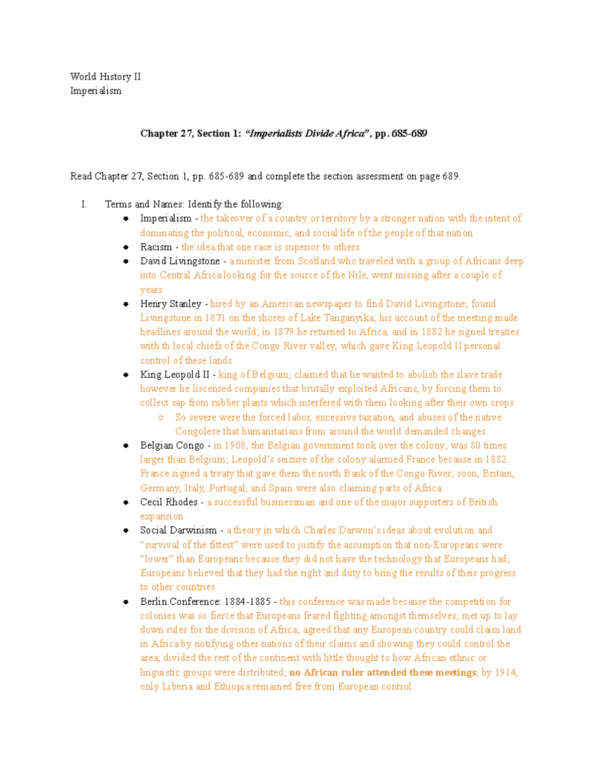 World History II - Chapter 27.1 Notes: Impact of Imperialism in Africa ...