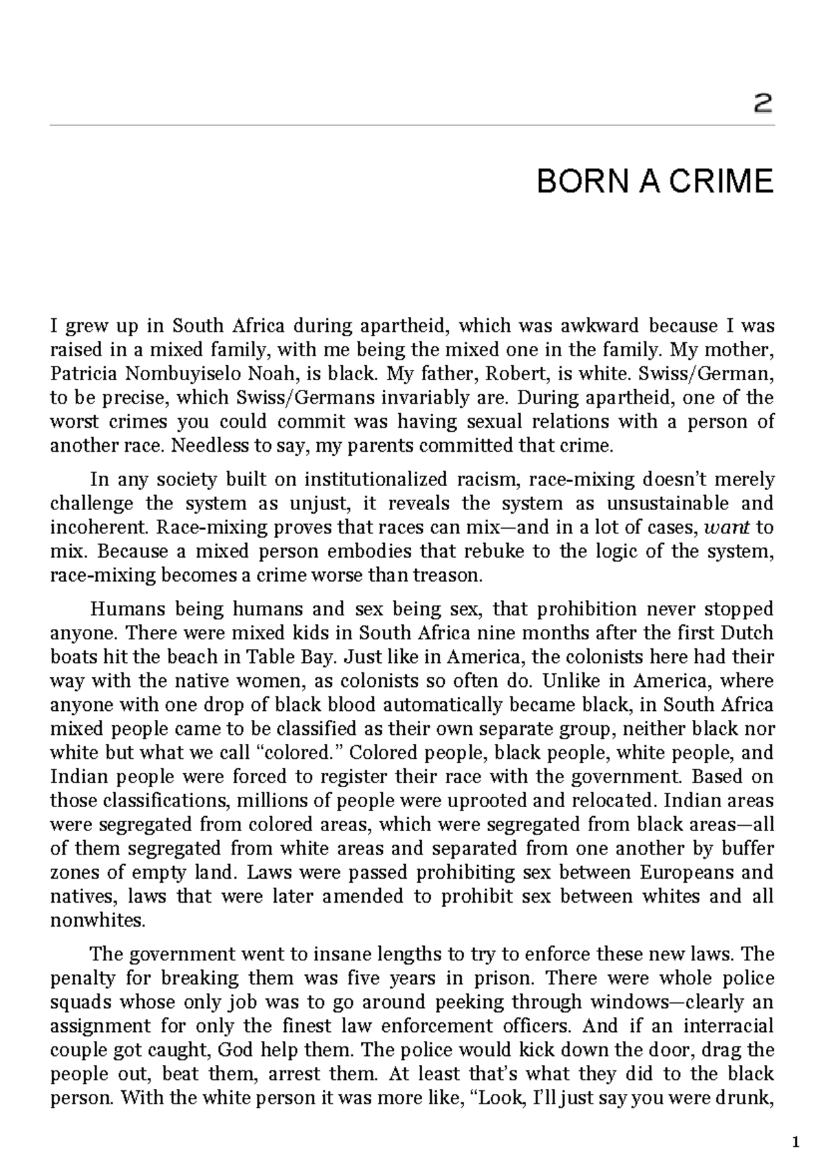 Born a Crime: My Unique Heritage in Apartheid South Africa - Studocu