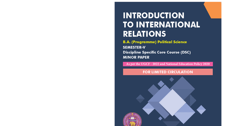 IR 20CUS01380: Introduction to International Relations - Minor Paper ...