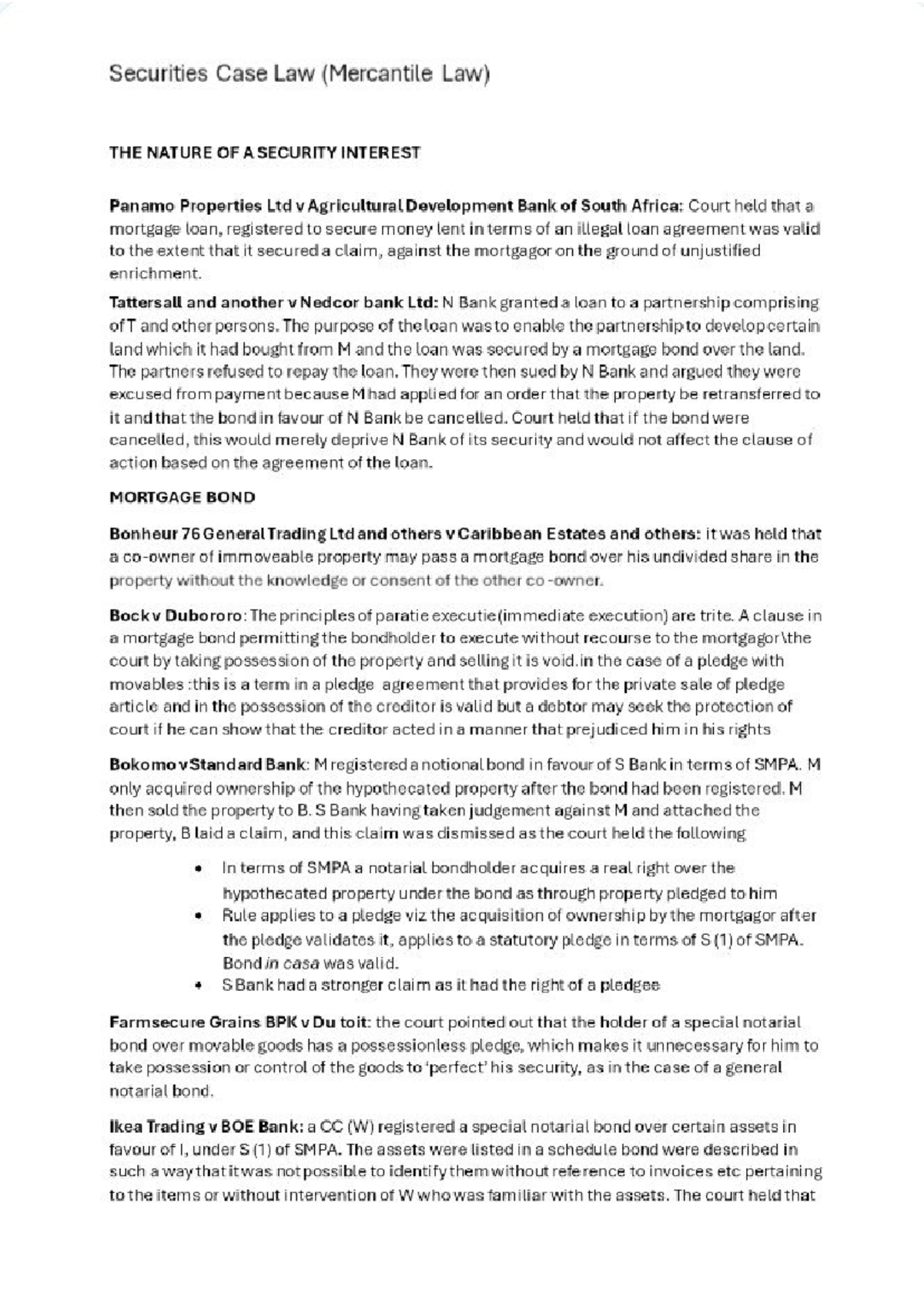 Securities Case Law (Mercantile Law): Key Insights from 3 Cases - Studocu