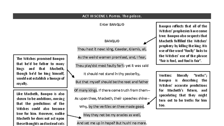 ACT 3 SCENE 1 ANNOTATED NOTES - MACBETH ANALYSIS - Studocu