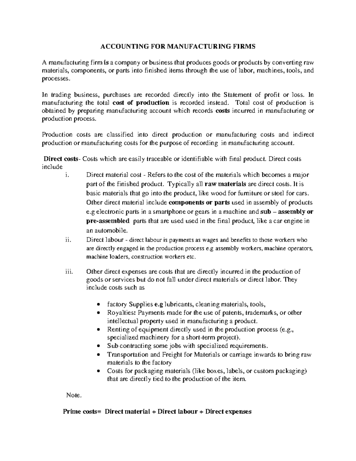 Accounting for Manufacturing Firms: MMU 260419 Study Notes - Studocu