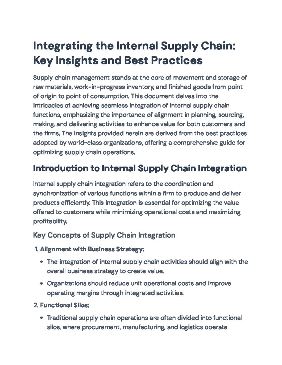 Internal Supply Chain Integration: Best Practices and Strategies ...