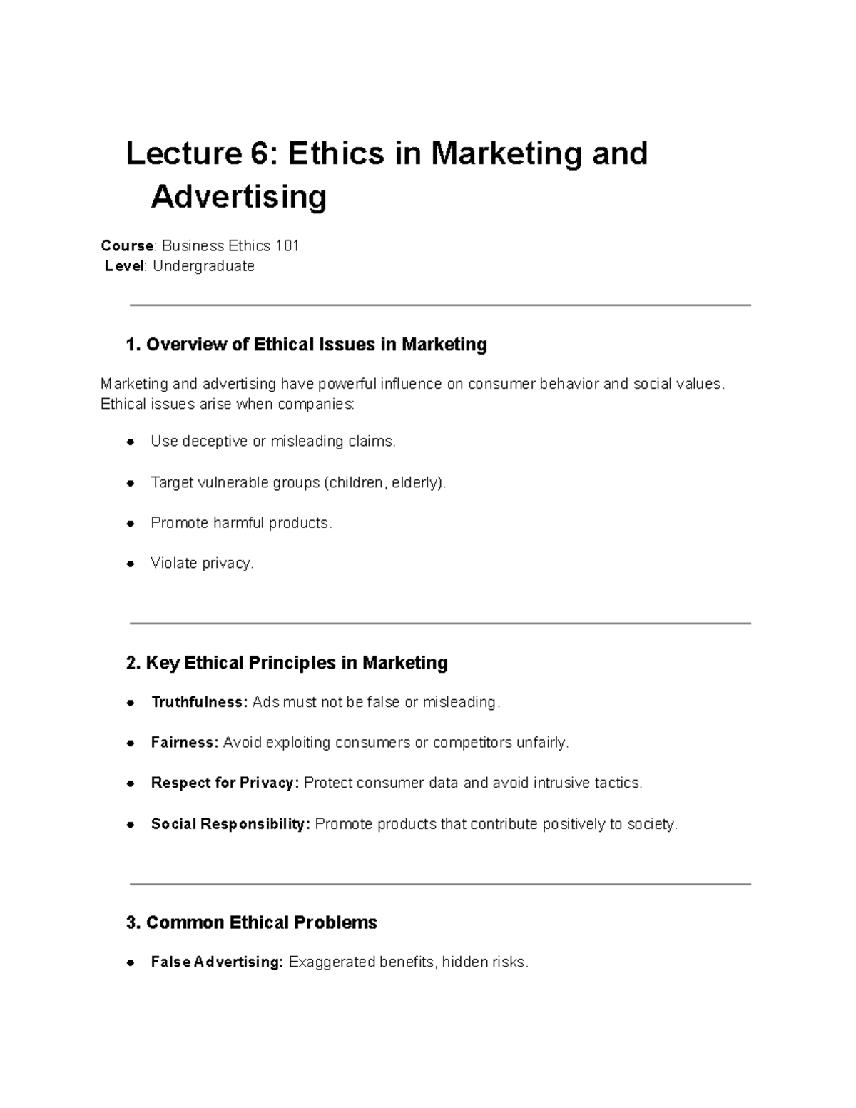 Lecture 6: Ethical Issues in Marketing & Advertising (BUS Ethics) - Studocu